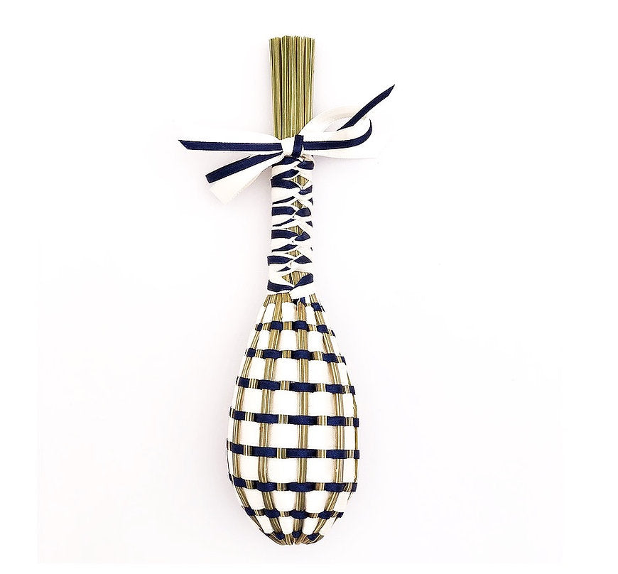 Lavender satin wand Ecru & Navy blue